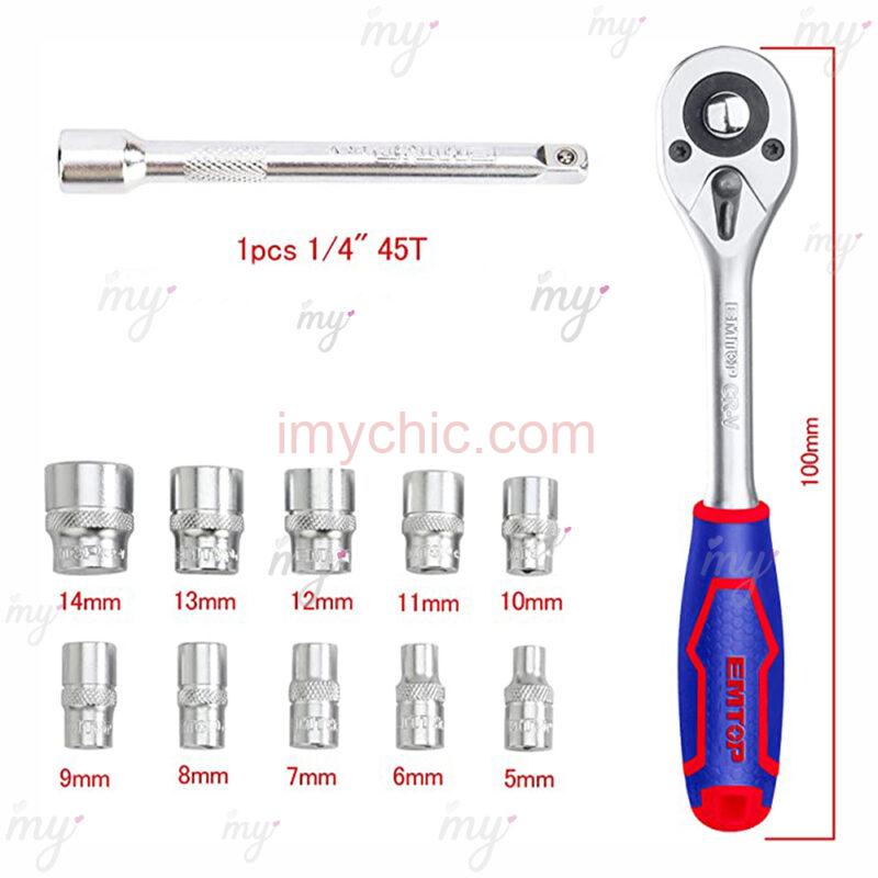 Juego de copas con ratch, raíz 1/4 plgs, 12 piezas, Emtop, eskt14122